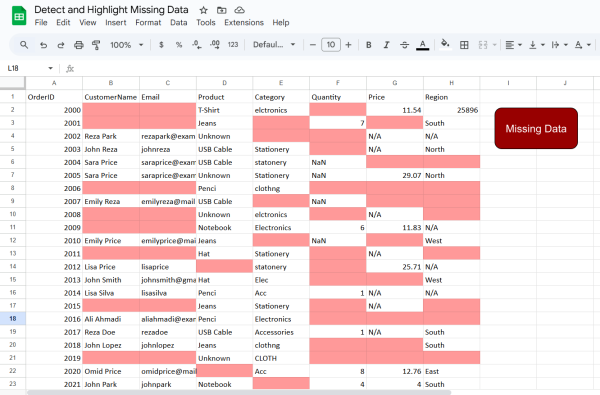 Detect and Highlight Missing Data in Google Sheets